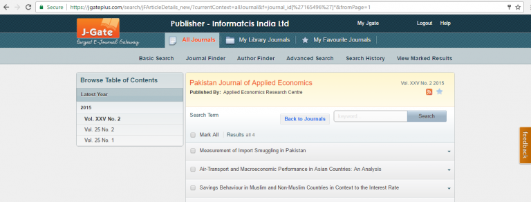 Pakistan Journal of Applied Economics – Applied Economics Research Centre